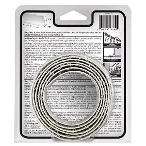 Magic American Tub/Floor Peel and Stick Caulk, 1-1/4" x 5' (3.1cm * 1.5m) , (1 Count (Pack of 1), white)