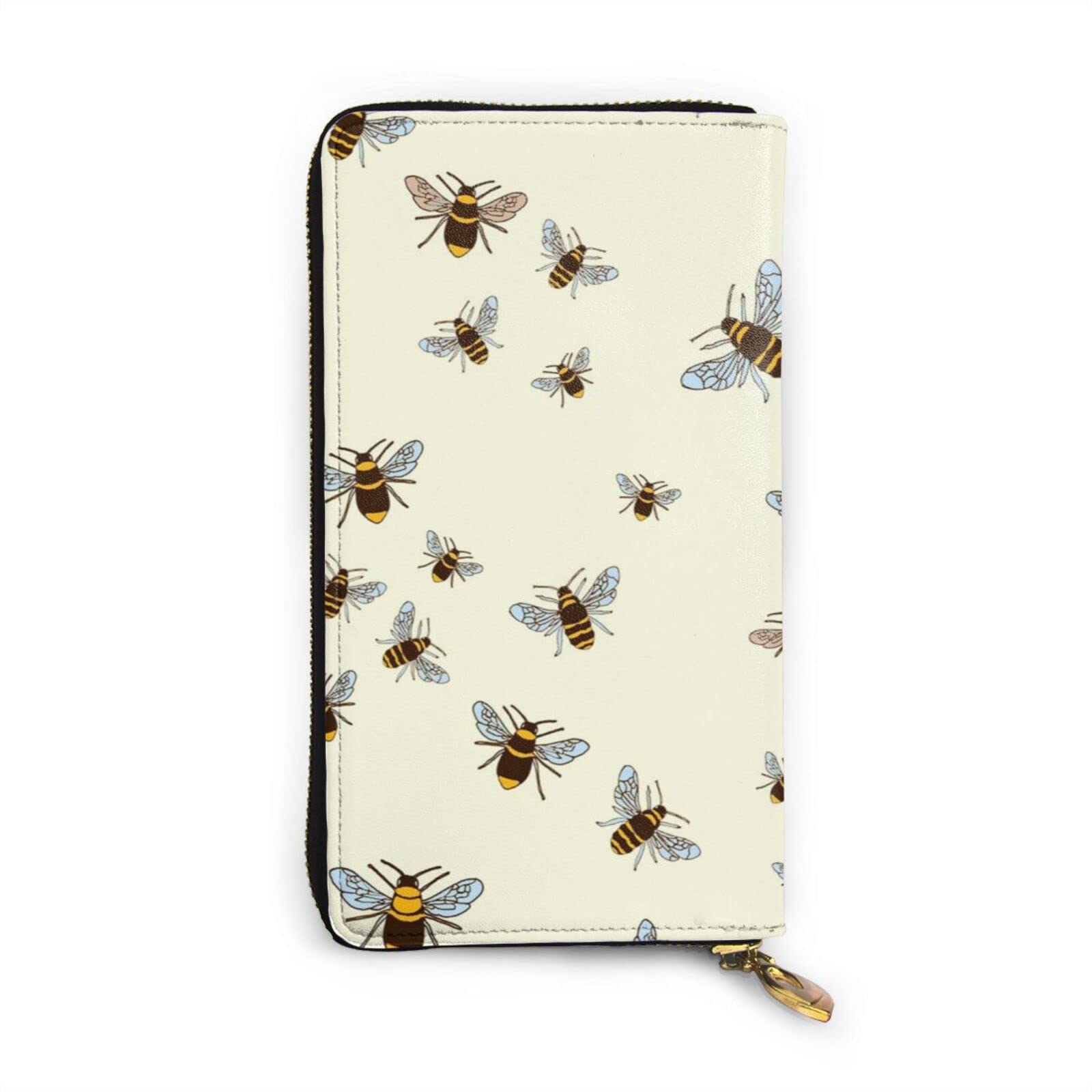 ZHRYMIFE Honey Bee Women Zip Around Leather Wallet Phone Clutch Travel Credit Card Holder Purse,Black,One Size