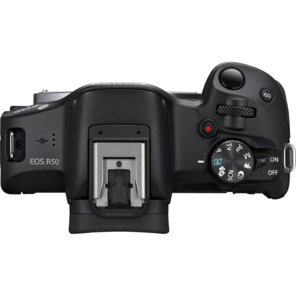 Canon EOS R50 Mirrorless Camera with 18-45mm Lens | Black Bundled with 64GB Memory Card + 49mm UV Filter + Camera Case with Rain Cover + Microfiber Cleaning Cloth (5 Items)