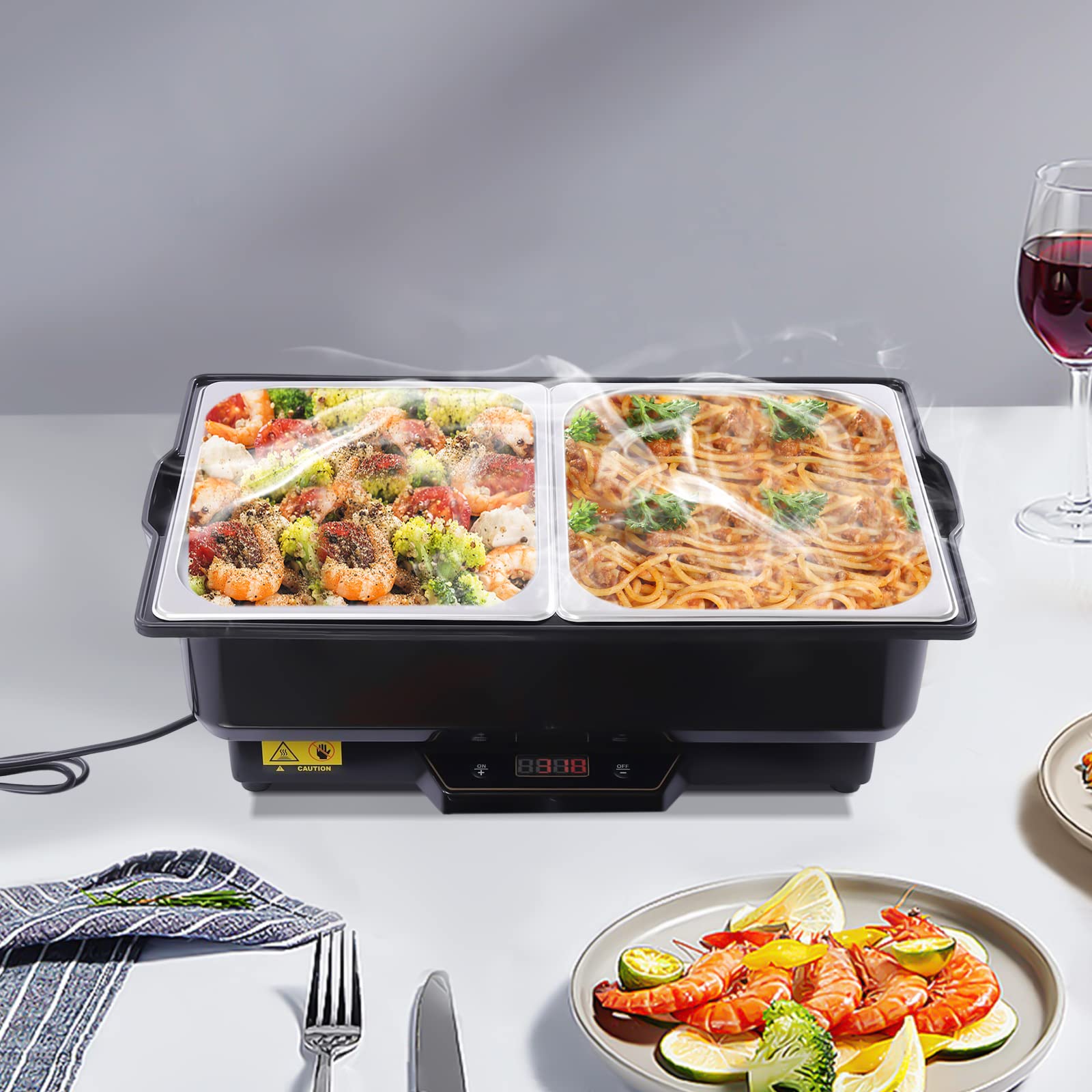 HAPPCUCOE Food Warmer with 2 Food Trays,9QT Electric Chafing Dish Buffet Warmers with Temperature Control 149-185℉, for Parties,Restaurant,500W