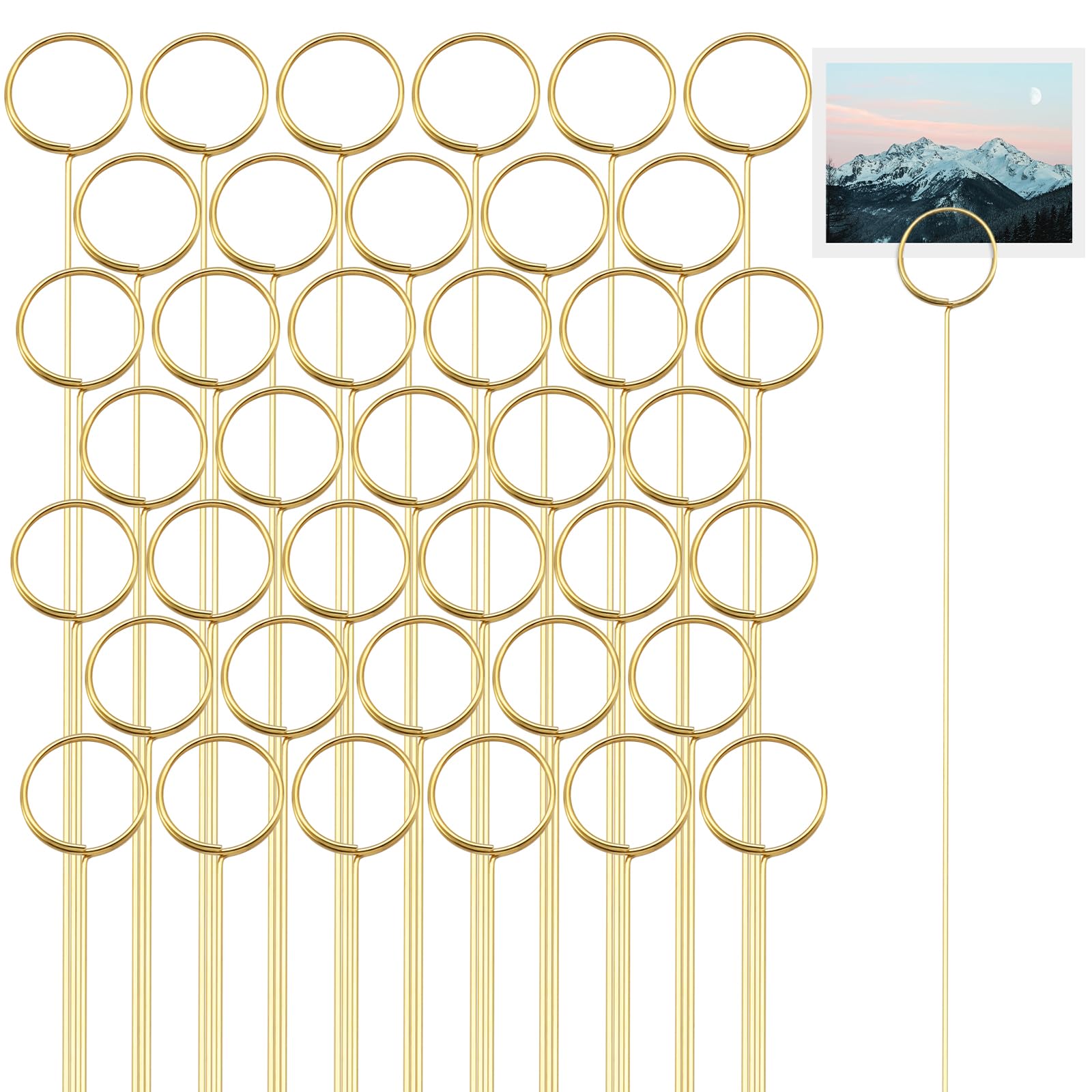 DSYIL 60 PCS Floral Picks Bulk, Metal Floral Place Card Holder, Round Photo Card Holder for Centerpieces, Flower Picks Clip for Gift Card and Party Favor, 13.4 Inches