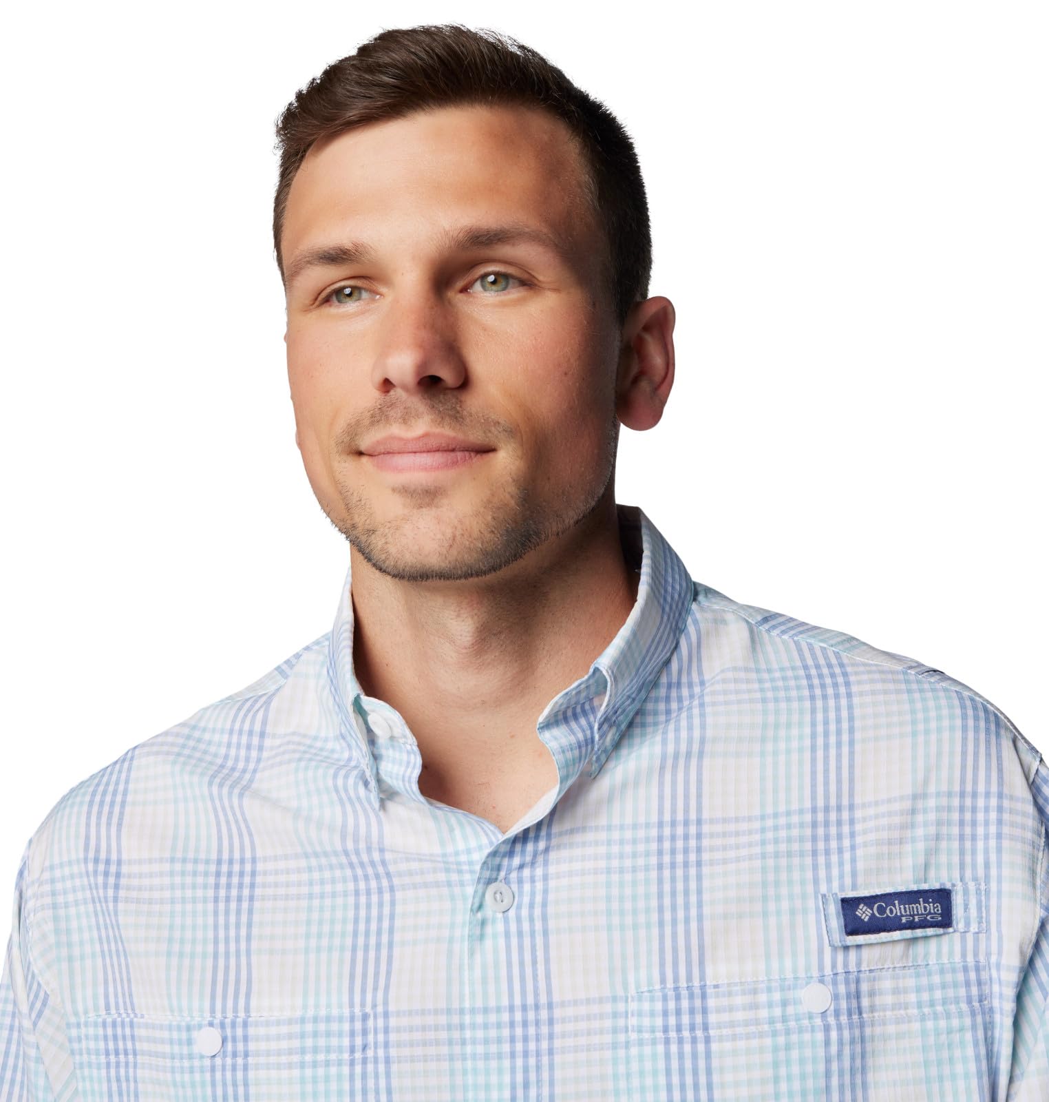 Columbia Men's Super Tamiami Long Sleeve Shirt, Vivid Blue Multi Gingham, Large