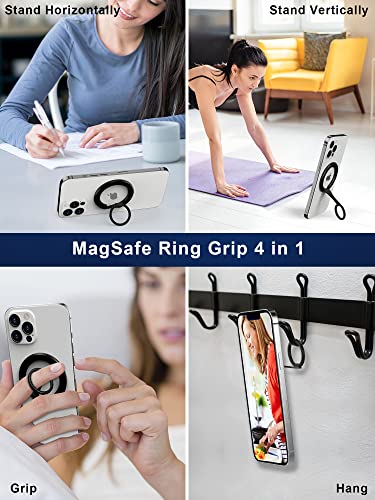 Magnetic Phone Ring Holder with MagSafe, SUPERONE [Aluminum Alloy] 2-in-1 Magnetic Phone Grip with Adjustable Stand, Compatible with iPhone 14/13/12, Pro, Pro Max, Mini, Black