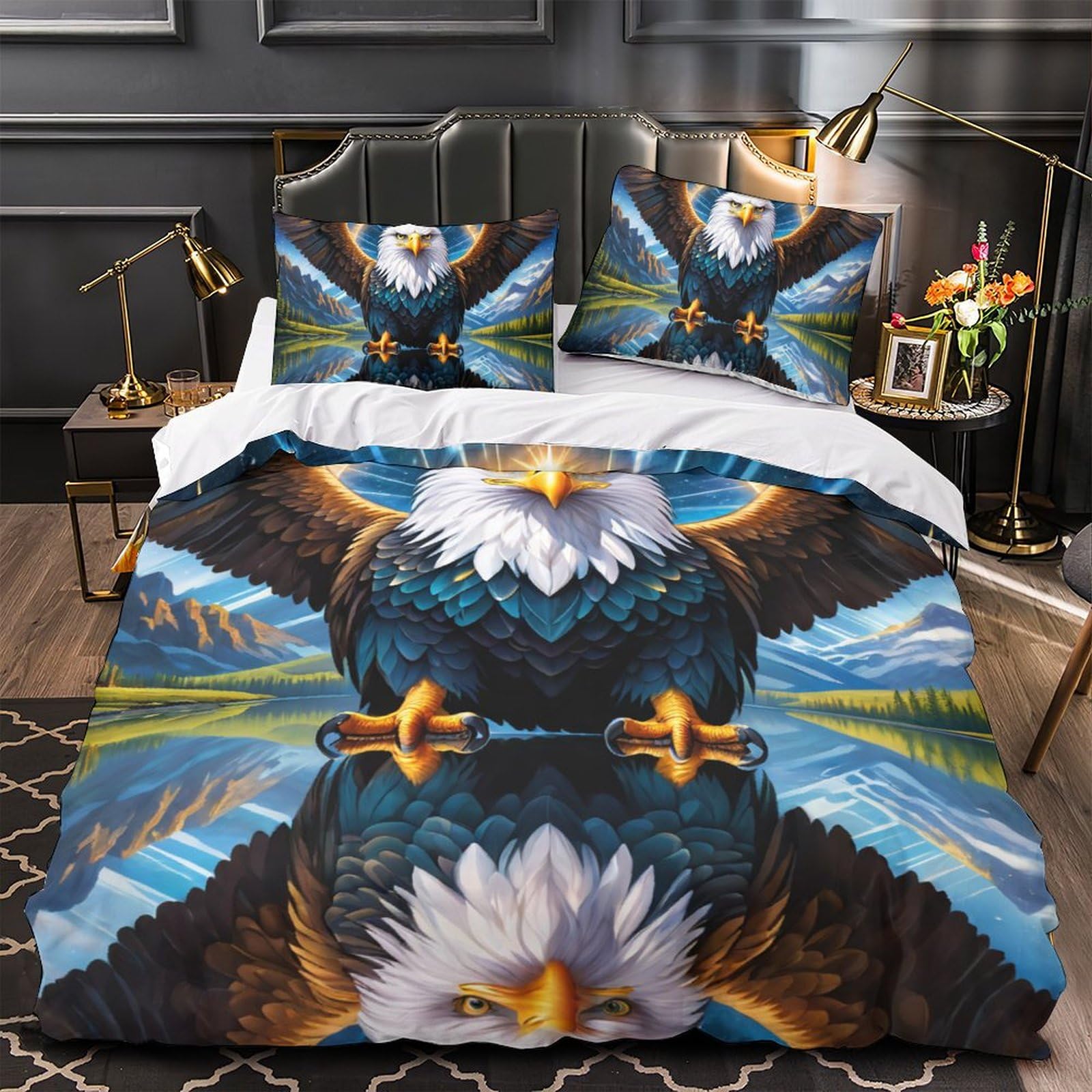 EVMILA Eagle Comforter Covers Quilt Cover 3D Print Water Reflection Duvet Cover for Boys Girls with Pillow Cases with Zipper Closure Soft Microfiber Bedding Set 3 Pieces Twin(173x218cm)