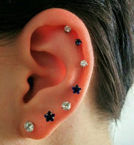 Briana Williams 16g 3mm Black Cubic Zirconia Triple Forward Helix Ear Cartilage Tragus Studs Earrings Lip Piercing 6mm Bar 4pcs