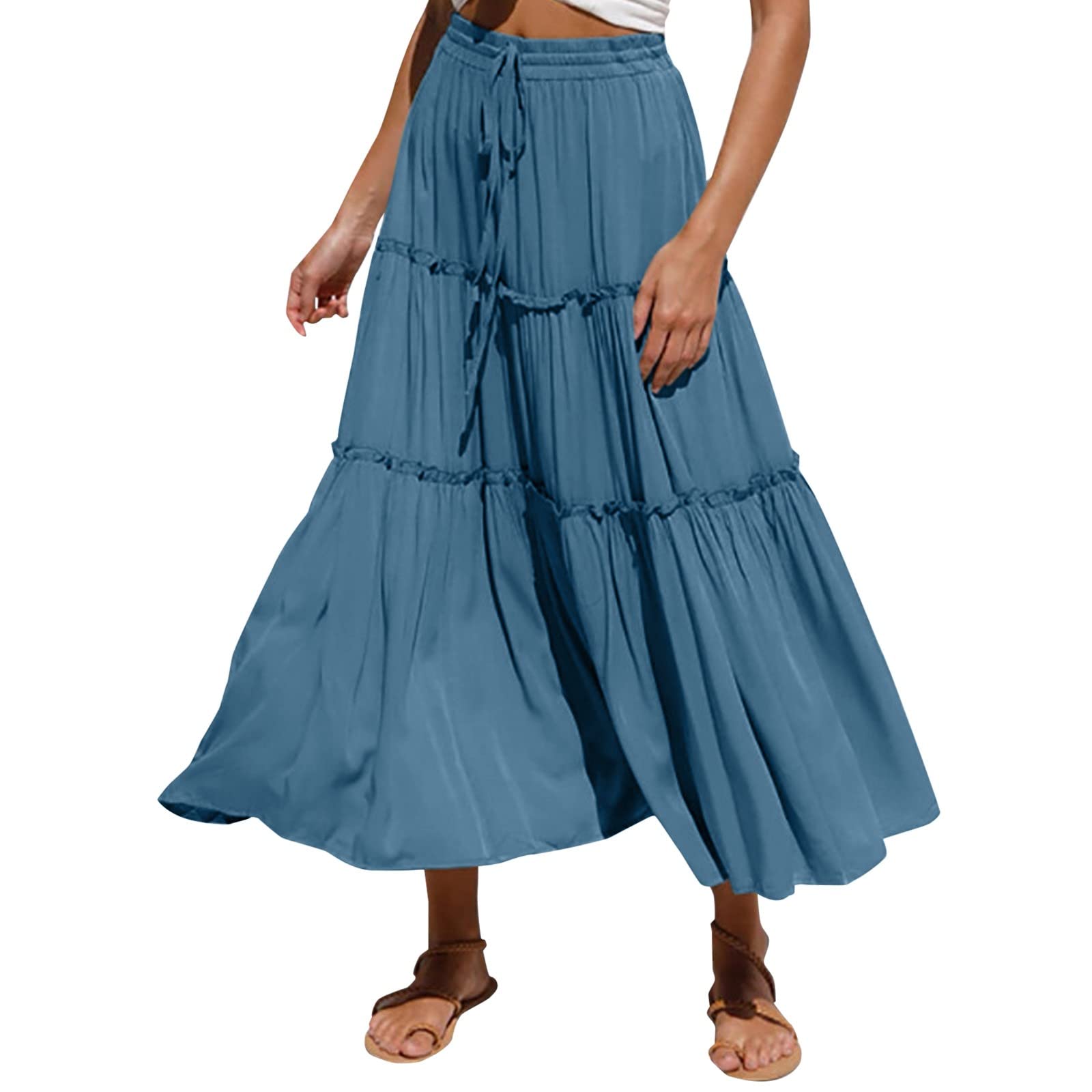 Church Women Casual Fashion Skirt Solid Color Pleated Irregular Half Length Elegant Loose Summer Flowy Date Night