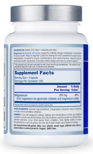 CanPrev Magnesium Bisglycinate (120 Count (Pack of 1), 200mg - Gentle)