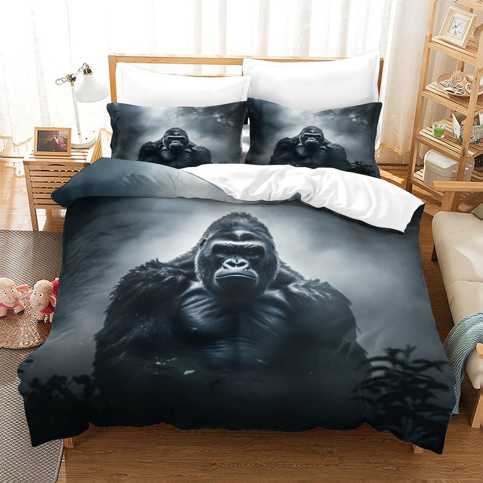 EVMILA Gorillas Bedding Set Comforter Covers 3D Printedwild Animal Quilt Cover Duvet Cover 3 Pieces for Childrens and Adults with Pillowcases Microfiber with Zipper Closure Queen(228x228cm)