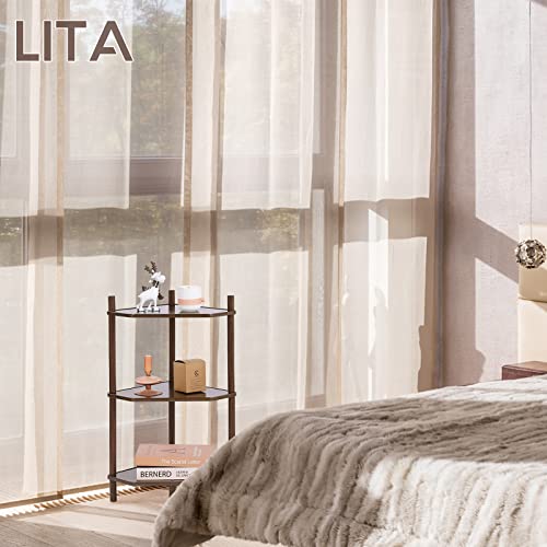 LITA Wood Side Table, 3-Tier Nightstand Log Small End Table for Living Room Bedroom Office Small Spaces, Indoor Small Coffee Table, Easy Assembly Decro Bedside Table,Walnut