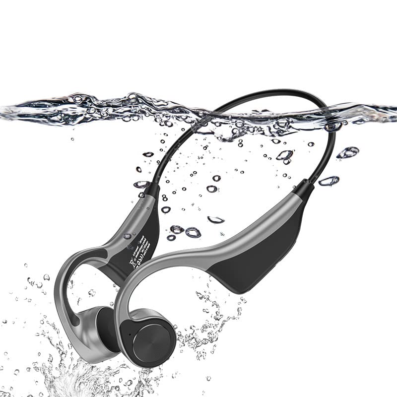 Bone Conduction Headphone Bluetooth Open Ear Wireless Headset 6 Hours Playtime with MP3 Player Built-in 8G Memoryghtweight Earphones for Jogging Running Driving Cycling, Hearing Protection (Grey)