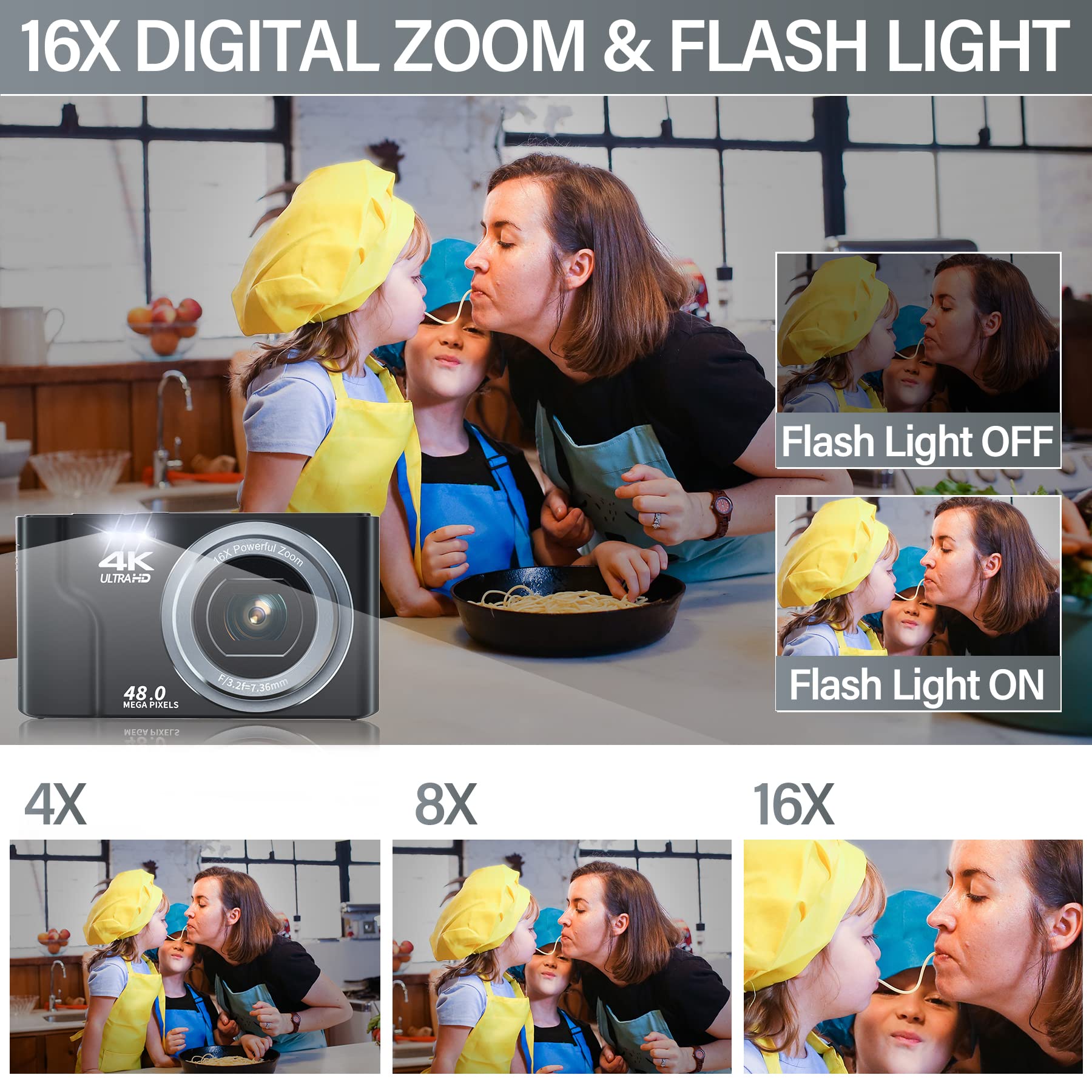 Digital Cameras for Photography 2.7K Vlogging Camera for YouTube, 44MP 16X Digital Zoom Point and Shoot Camera for Kids, Beginners, Include 32GB SD Card & 2 Rechargeable Batteries by Saneen -Black