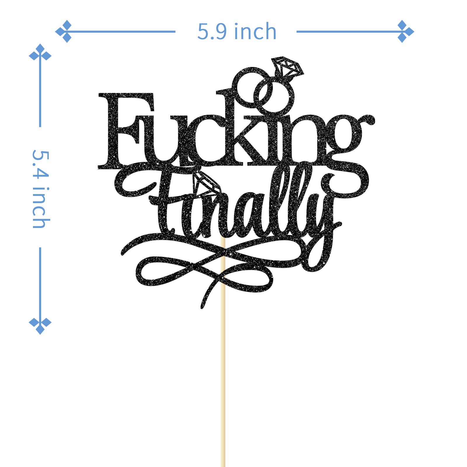 Fucking Finally Cake Topper - Funny Cake Topper for Wedding / Engagement / Bridal Shower Party Decorations - Finally Diamond Cake Decor - Black