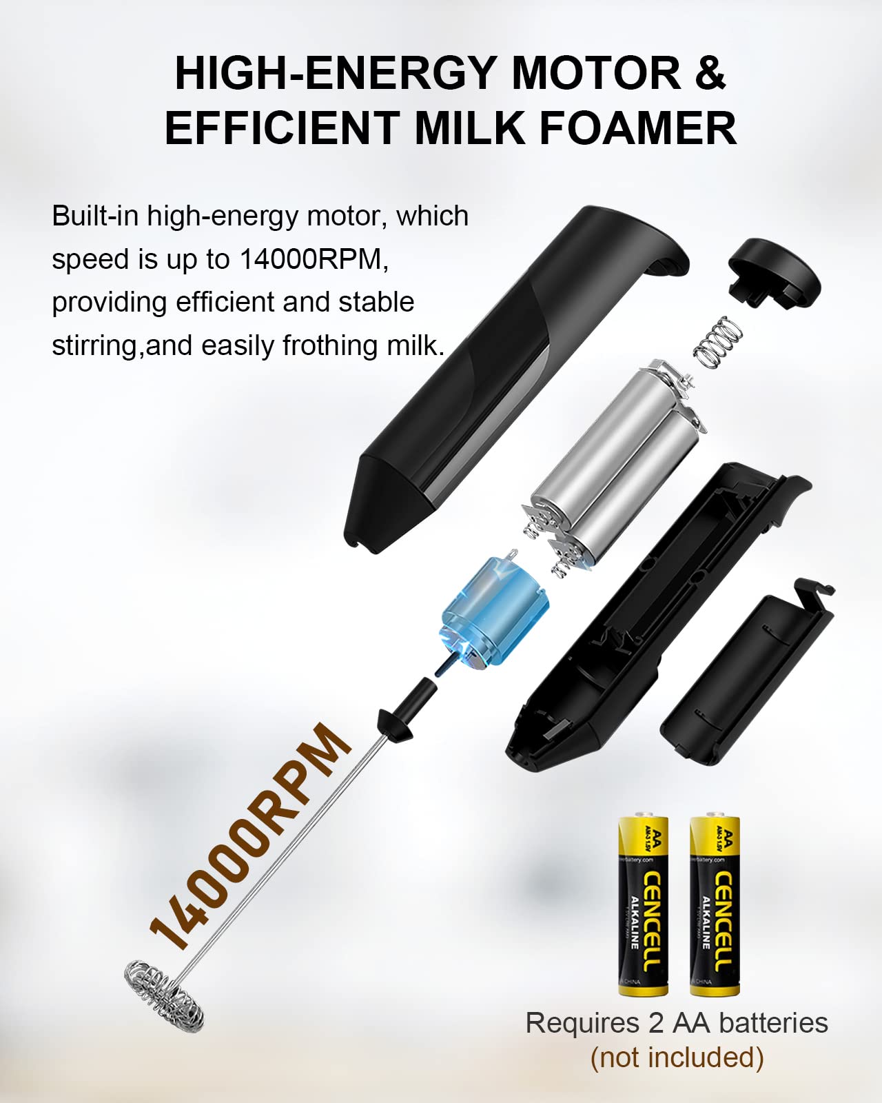 COKUNST Milk Frother Handheld, Battery Powered Drink Mixer for Matcha Coffee, Electric Portable Whisk Drink Mixer Mini Foam Maker for Hot Chocolate Frappe Latte