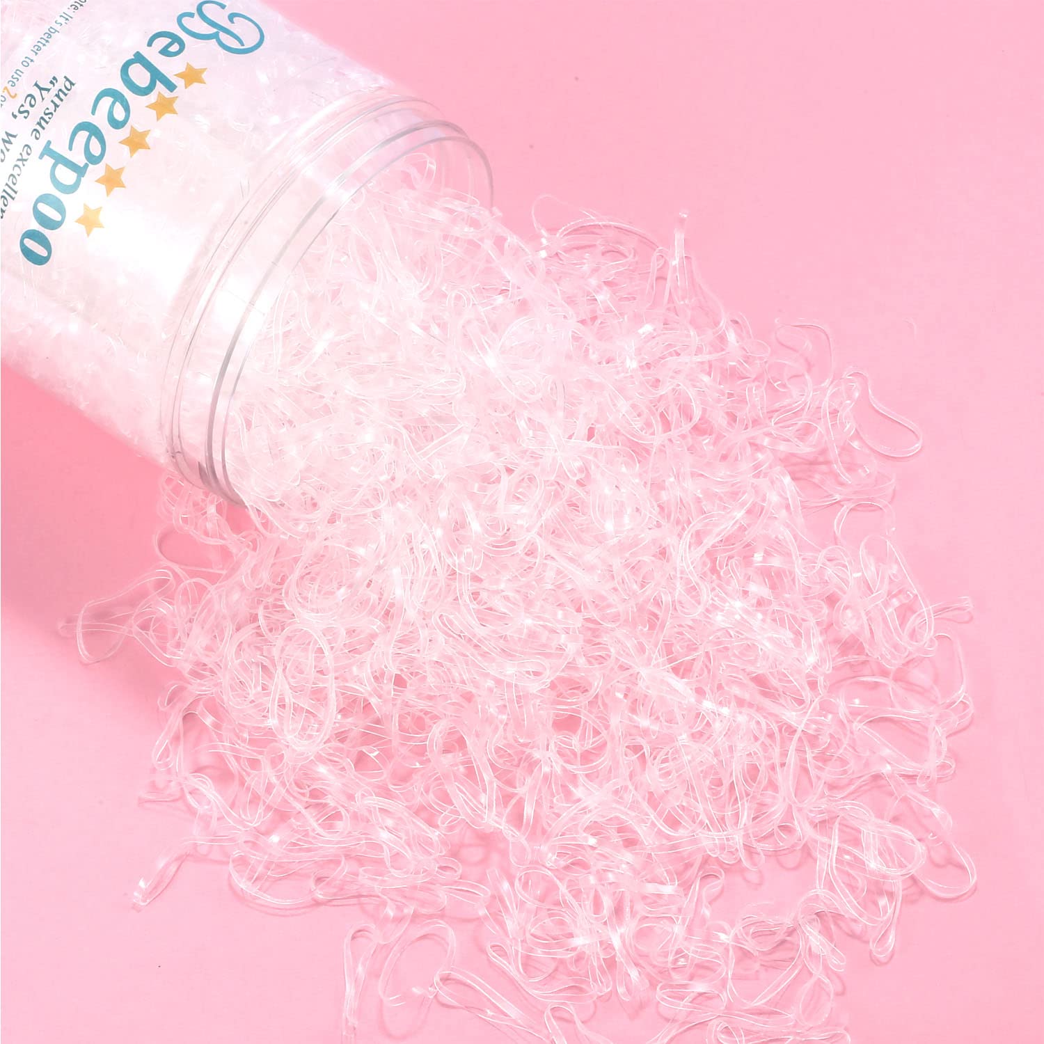 Clear Mini Elastic Rubber Hair Bands,BEBEEPOO 2500pcs Soft Elastics Ties Bands 2mm in Width and 30mm in Length - STRONG - REUSEABLE