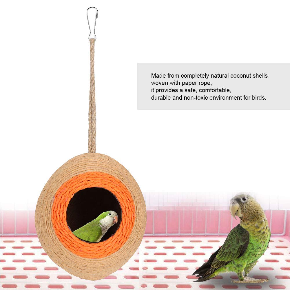 Bird Coconut House Natural Coconut Shell Breeding Nest Bed Hideaway for Parrot Budgie Parakeet Cockatiel Conure Canary Hamster Squirrel