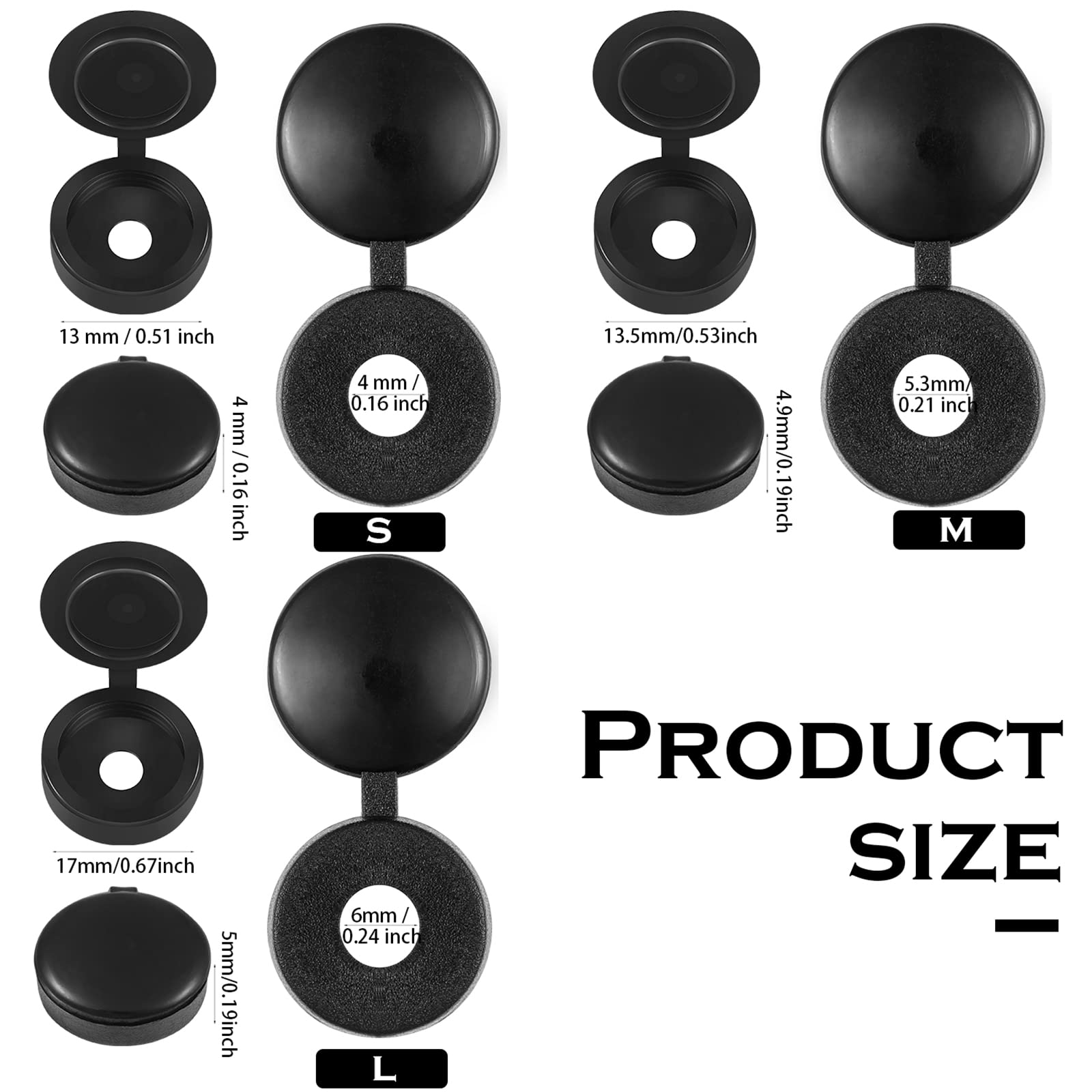 Hotop 100 Pieces Hinged Screw Cover Caps Plastic Shutter Screw Caps Fold Screw Snap Covers Washer Flip Tops (Black,Medium)