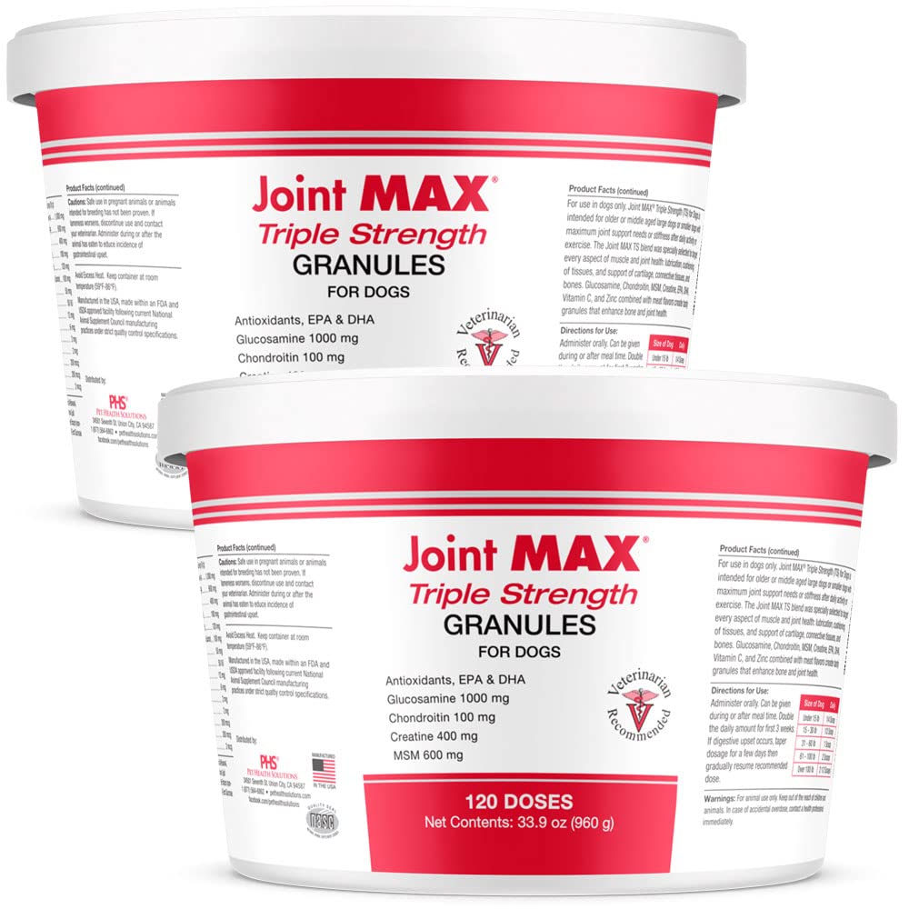 Joint MAX Triple Strength Granules for Dogs - Glucosamine, Chondroitin, Creatine, MSM - Vitamins and Antioxidants - Hip and Joint Pain Relief and Support Supplement - Made in USA - 2-Pack - 240 Doses