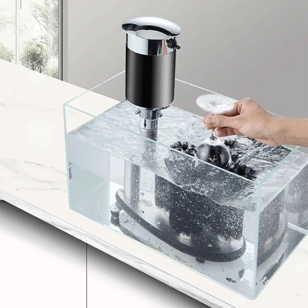 Electric Glass Washer,5-Brush Commercial Automatic Glass Cleaning Machine, for Long Leg Cup, Red Wine Glass, Bar Kitchen Sink, 600-800 Cups/Hour
