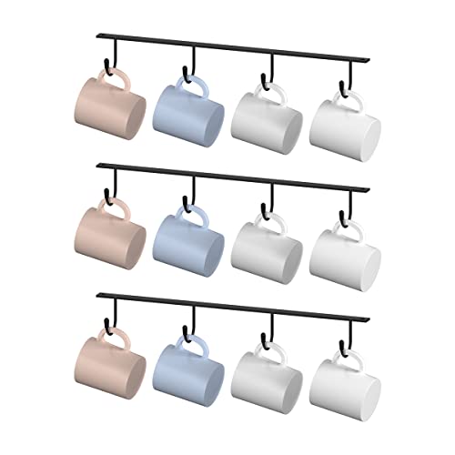 ORZ 3 PCS Coffee Mug Hooks Under Cabinet, Load Up to 12 Mug Cup (Black)