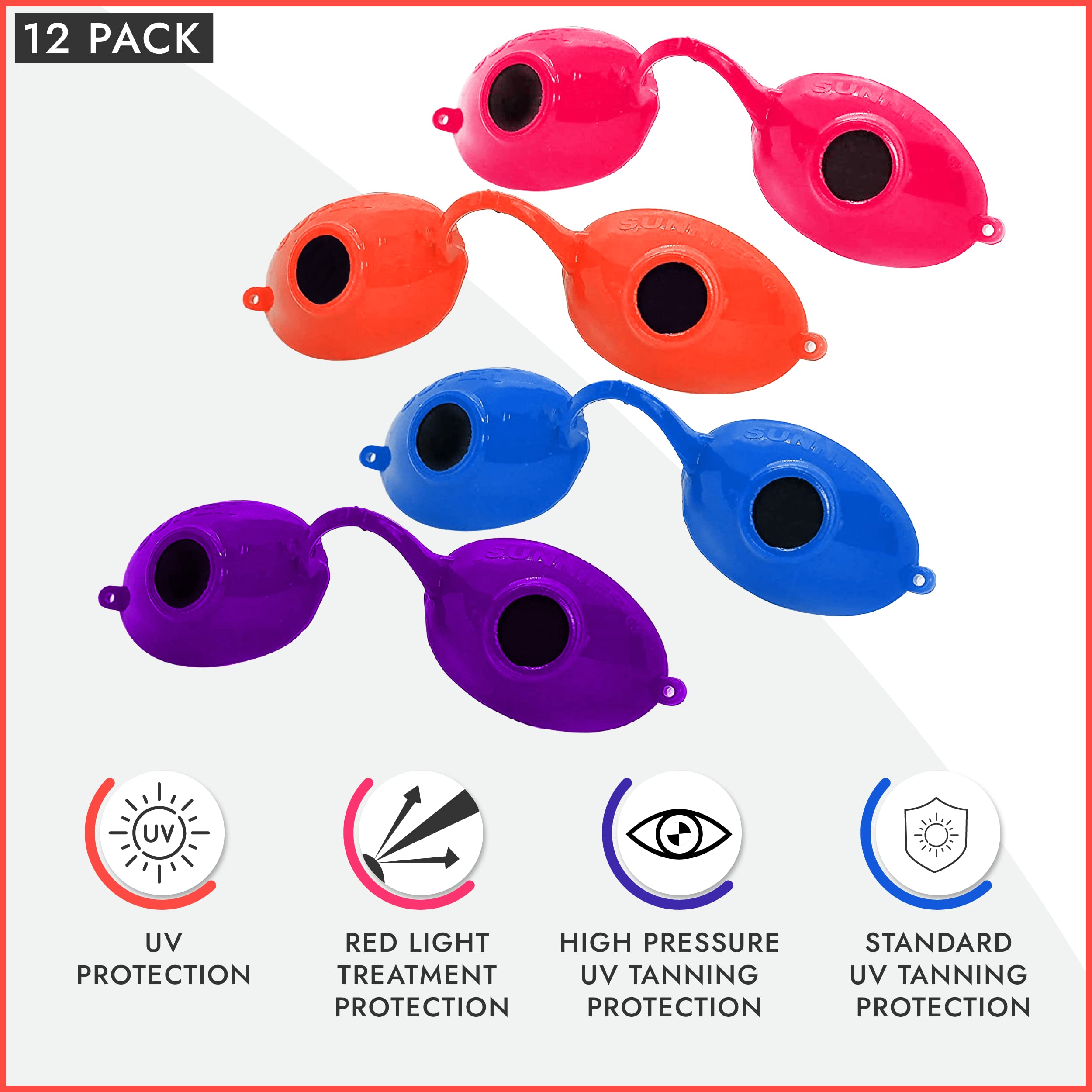 Super Sunnies UV Eye Protection, FDA Compliant Individual Tanning Bed Goggles Eyeshields, Glasses, 12 Pack
