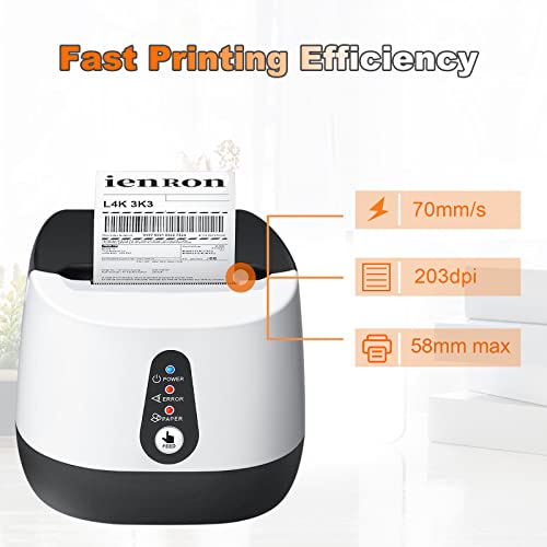 ienRon Thermal Receipt Printer, 58mm Max-Width POS Printer with High-Speed Printing and Advanced Thermal Technology, Support ESC/POS Window Linux Operating System Printing