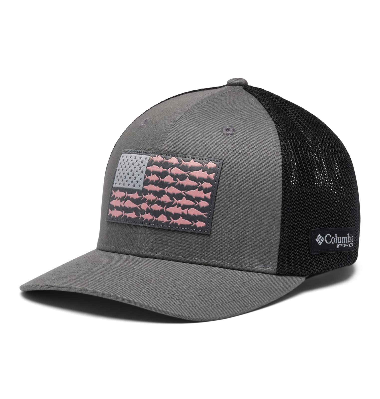 Columbia Unisex PFG Fish Flag Mesh Ball Cap - Low, Titanium/Black, Small/Medium