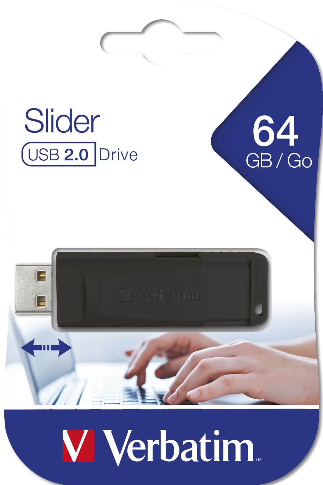 Verbatim 98698 64 GB Slider USB Drive - Black