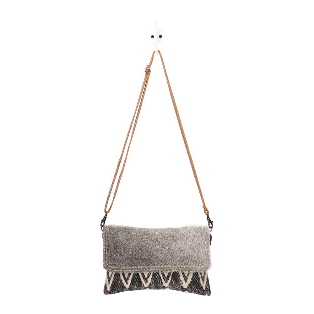 Myra Bag Pearl Grey Upcycled Canvas & Cowhide Small Crossbody Bag S-1490