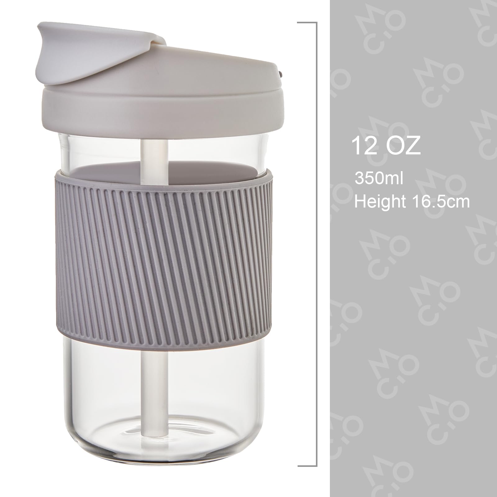 COMI Glass Travel Coffee Tumbler, Smoothie Cup Travel Dual-use Glass Coffee Cups with Lids Coffee Travel Cup with straw - 12 oz - Ash Grey