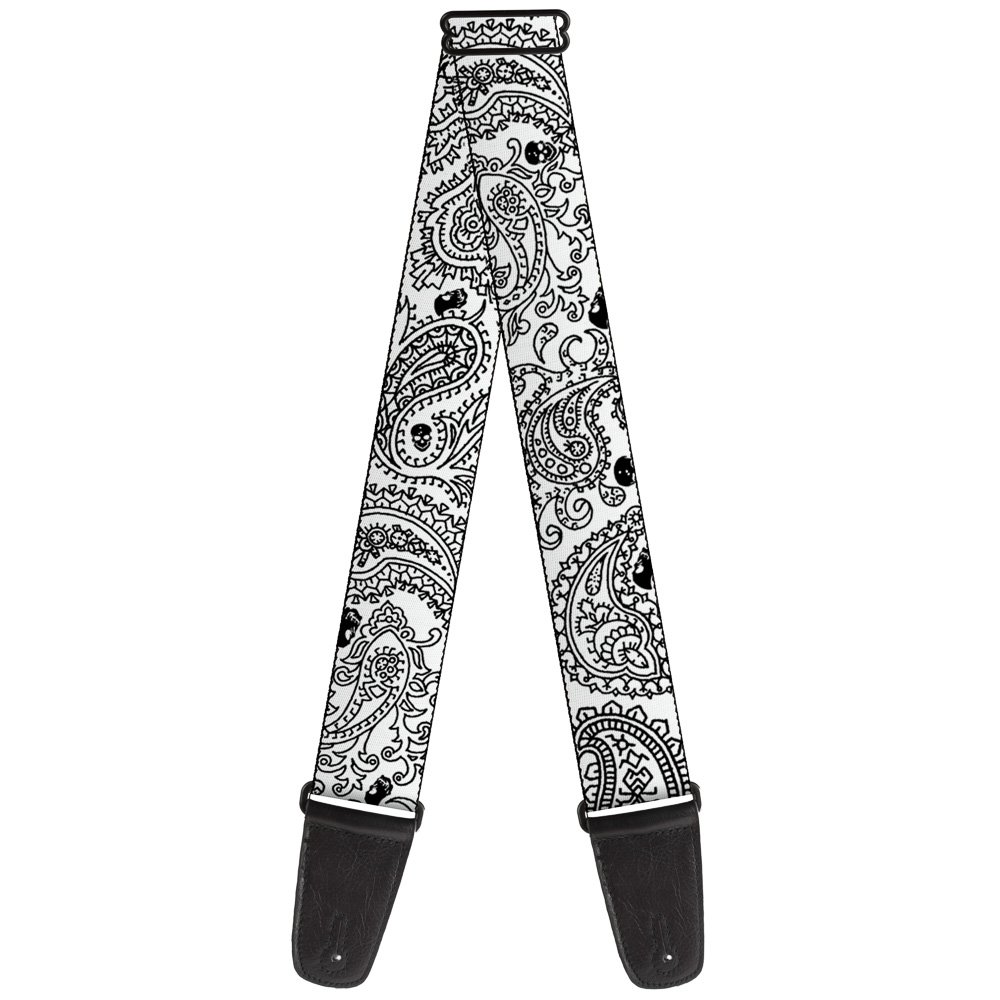 Buckle-Down Guitar Strap Bandana Skulls White Black 2 Inches Wide (GS-W30236)