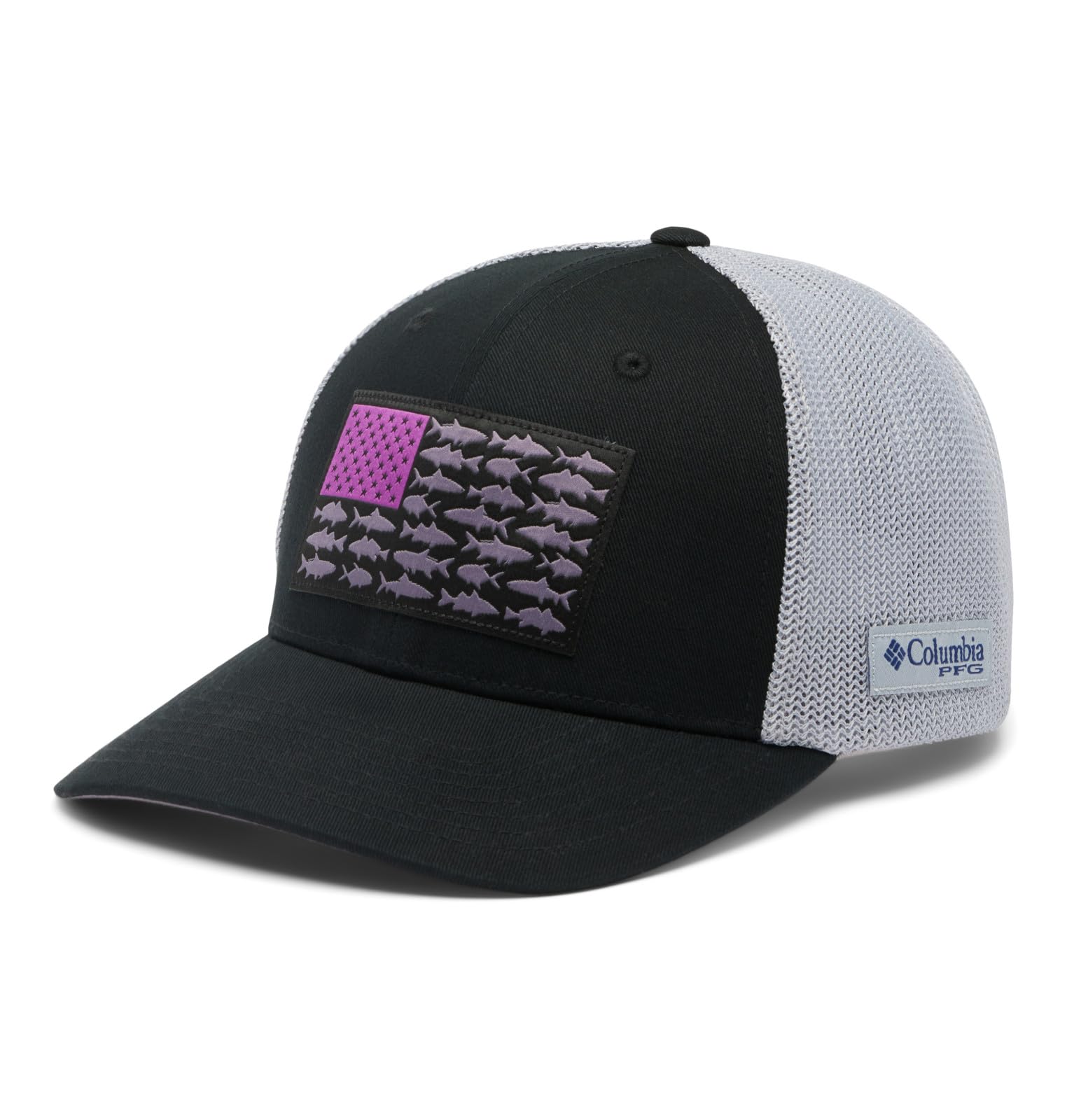 Columbia Unisex PFG Fish Flag Mesh Ball Cap - Low, Safari/PNW Flag, Small/Medium