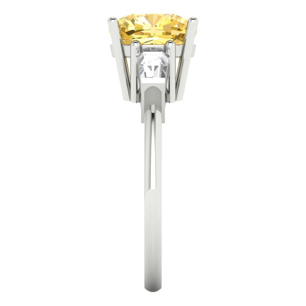 Clara Pucci 3.50ct Cushion cut 3 stone Solitaire Yellow Simulated Diamond Designer Anniversary Bridal Engagement Ring 14k White Gold 7.25