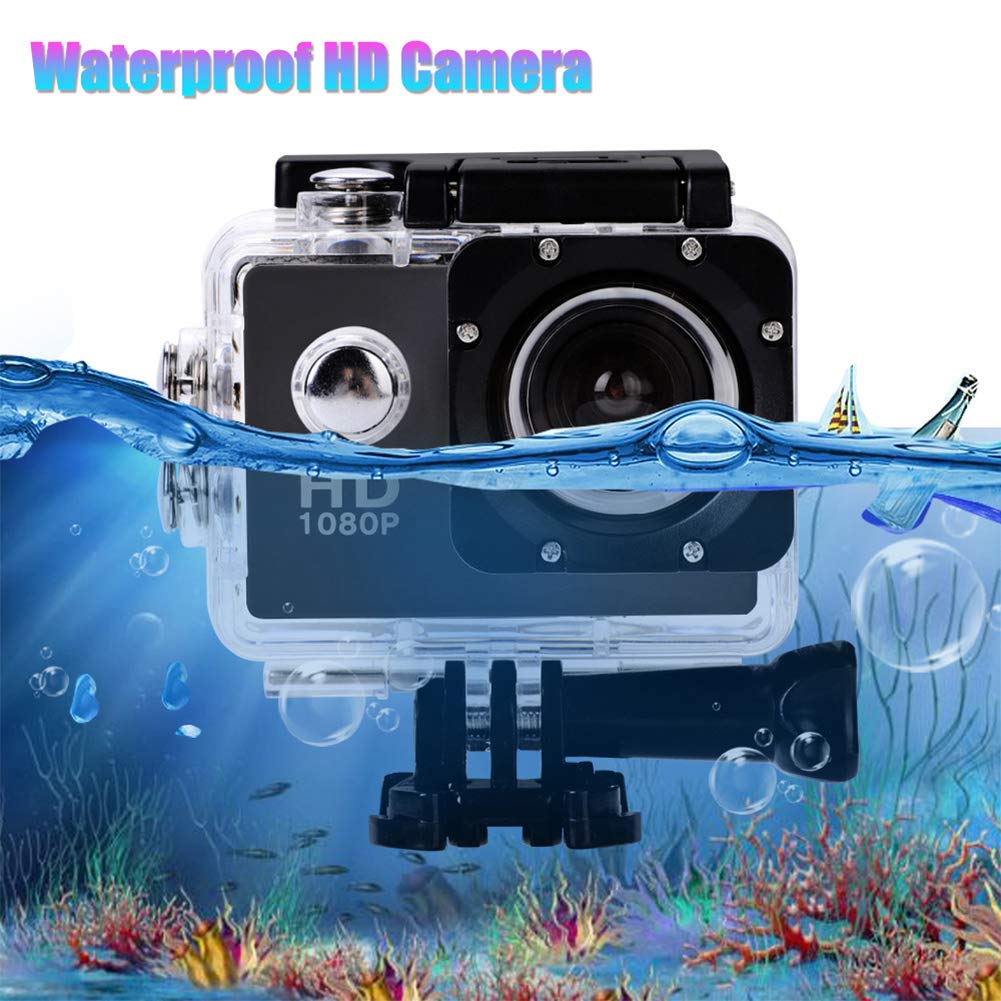 Jopwkuin Motion Camera, Removable Battery 1080P 140° Wide Angle 30m Waterproof HD Camera Loop Recording Automatic Exposure for Outdoor Activities(Black)