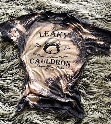 Halloween The Leaky Cauldron T-Shirt for Women Funny Halloween Graphic Bleached Tops Holiday Casual Fall Shirt Blouse Dark Grey