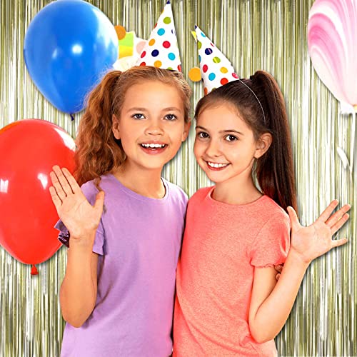 HalloweenDecorate 4 Pack Light Gold Foil Fringe Curtain Backdrop, 3.28Ft x 9.84Ft Metallic Tinsel Streamers Curtains for Party, Photo Booth Props, Birthday, 2022 Graduation Decoration Supplies