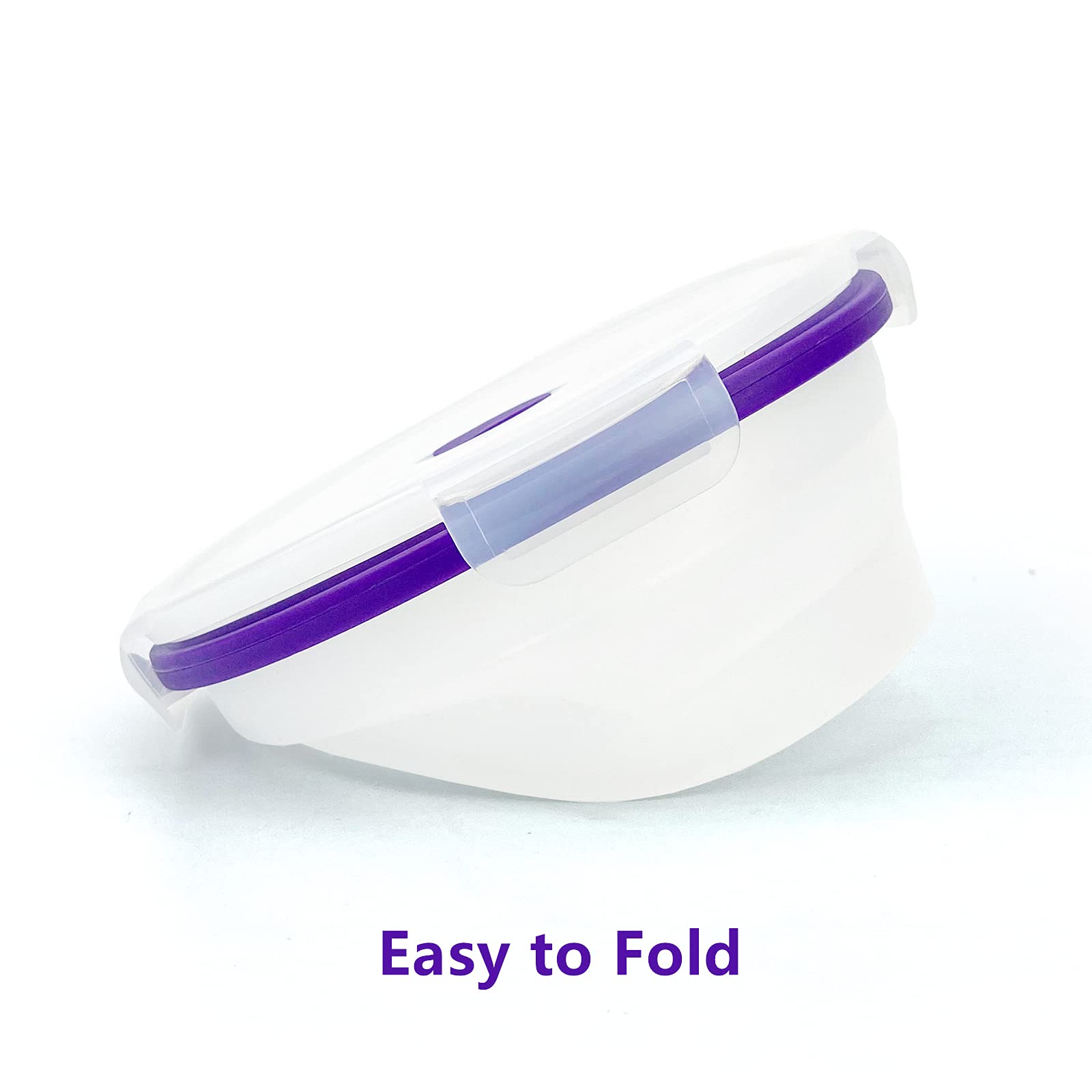 CCyanzi Round Silicone Food Grade Lunch Containers, Collapsible Bowl with lids | Space Saving | Leakproof | Microwave Freezer Safe | Silicone Food Conatiners for Sandwich, Snacks,Purple
