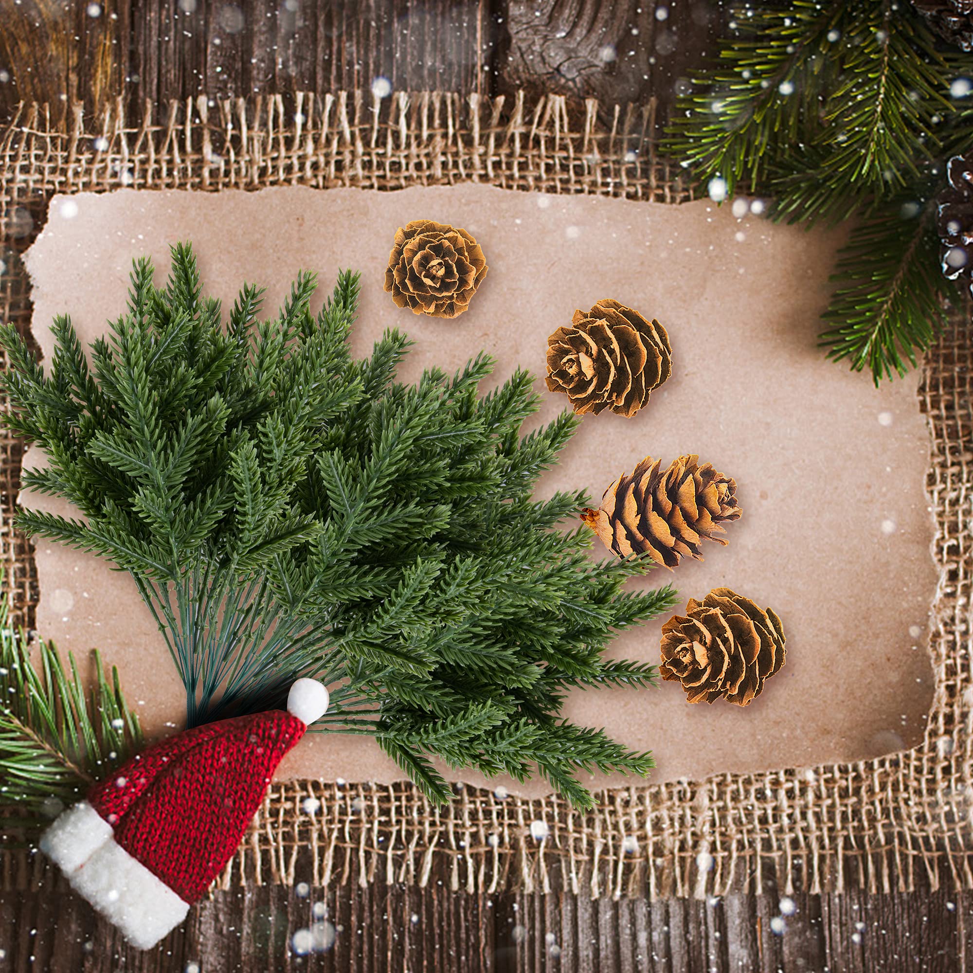 PURPLE STAR 1N 120PCS Artificial Pine Needles Branches Garland-6.7 x 2.0 Inch Green Plants Pine Needles-Fake Greenery Pine Picks for Christmas Wedding Party Home Garden Fireplace Décor