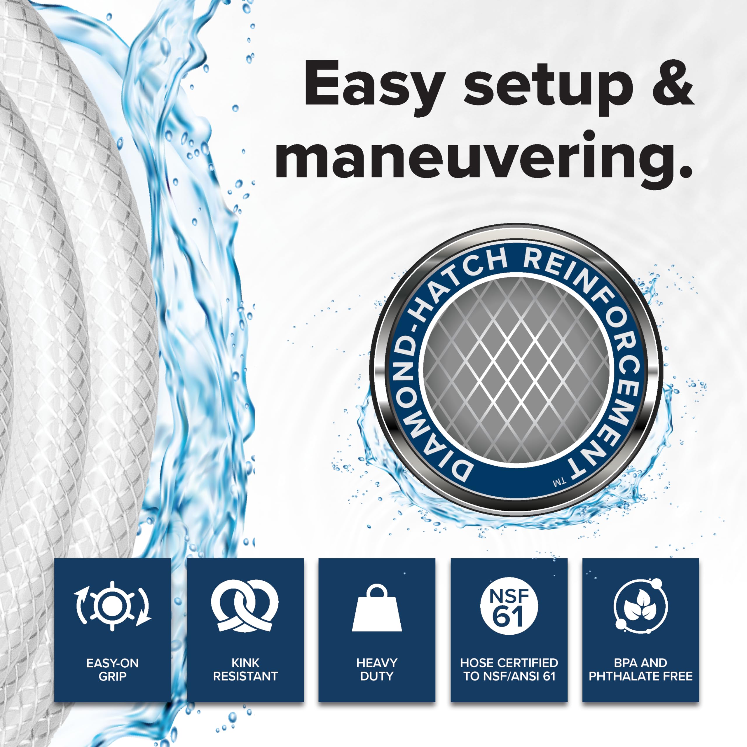 Camco TastePURE 50-Ft Water Hose - RV Drinking Water Hose Contains No Lead, No BPA & No Phthalate - Features Diamond-Hatch Reinforced PVC Design - 5/8โ Inside Diameter, Made in the USA (22793)