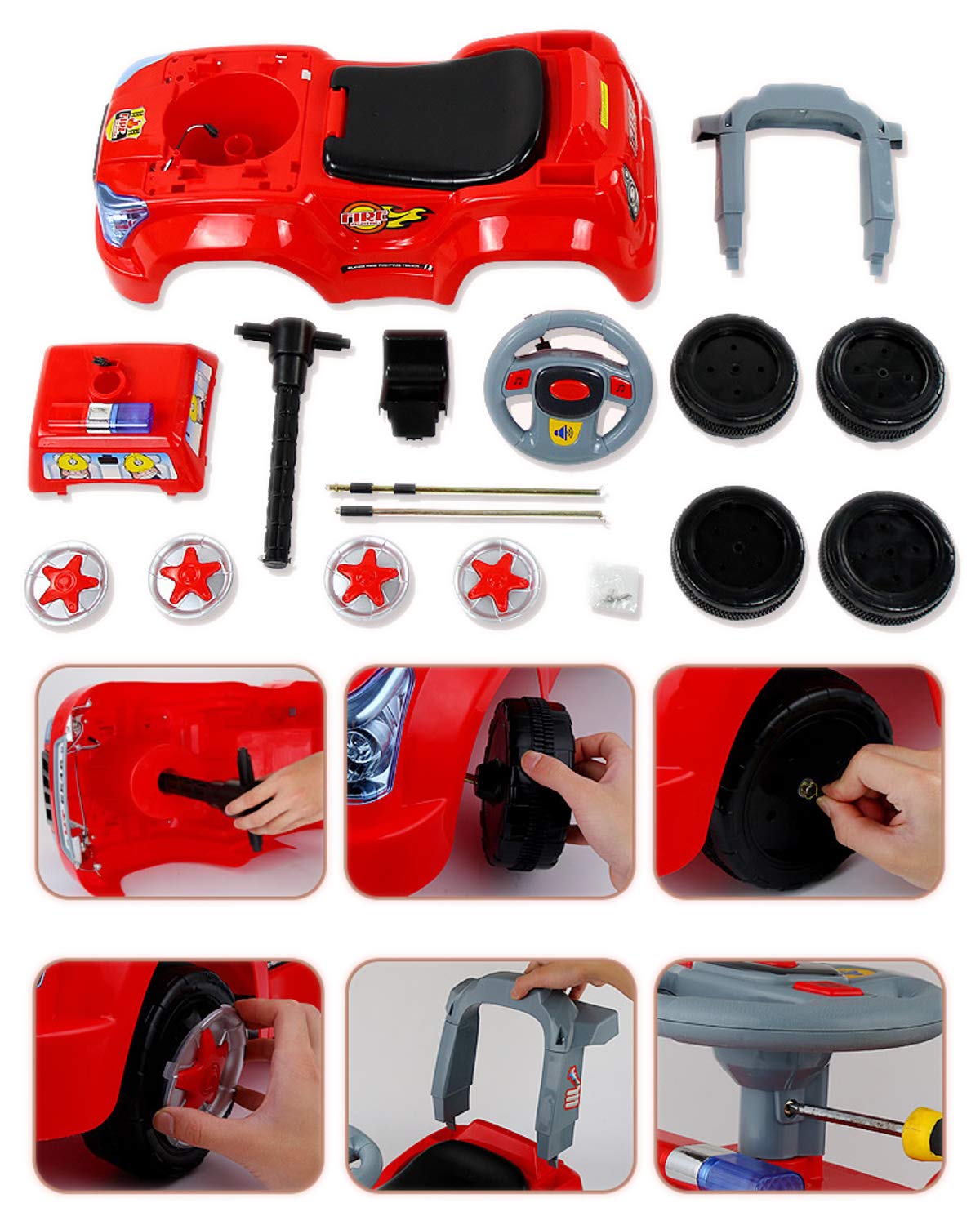 POCO DIVO Police Car 3-in-1 Baby Walker Toddler Ride On Buggy Pretend Play Toy Kids Gliding Scooter with Music & Light