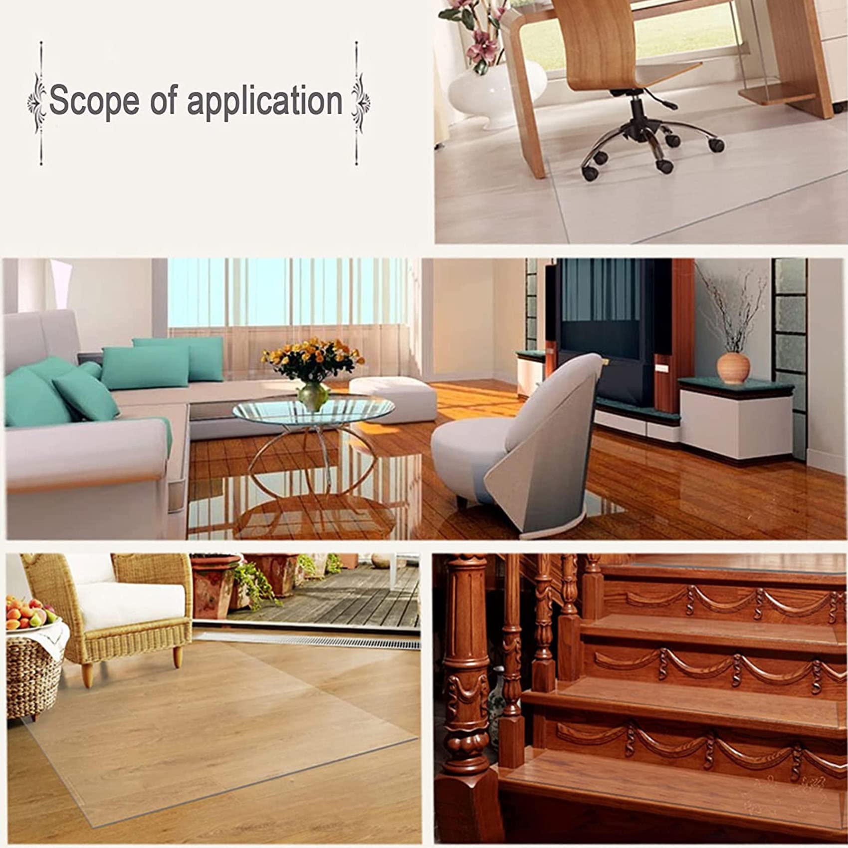Clear PVC Desk Chair Mat Area Rugs Clear Vinyl Plastic Floor Runner Protector, Desk Chair/Stairs/Pets Carpet Protector Mat, Non-Skid Waterproof Dustproof,80cm/100cm/120cm/140cm Wide for Office & Home