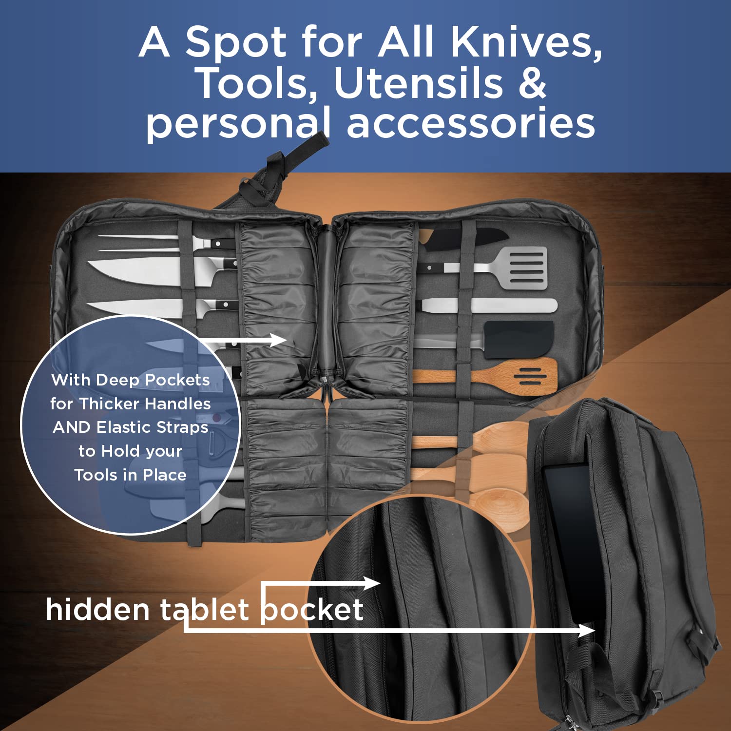 Driven Chef Ultimate 1600D Chef Knife Backpack with 30+ Pockets for Storage of Knives, Kitchen Tools, Utensils and Other Items | Ultra Reinforced Construction | Generous Size [18 x 13 inches]