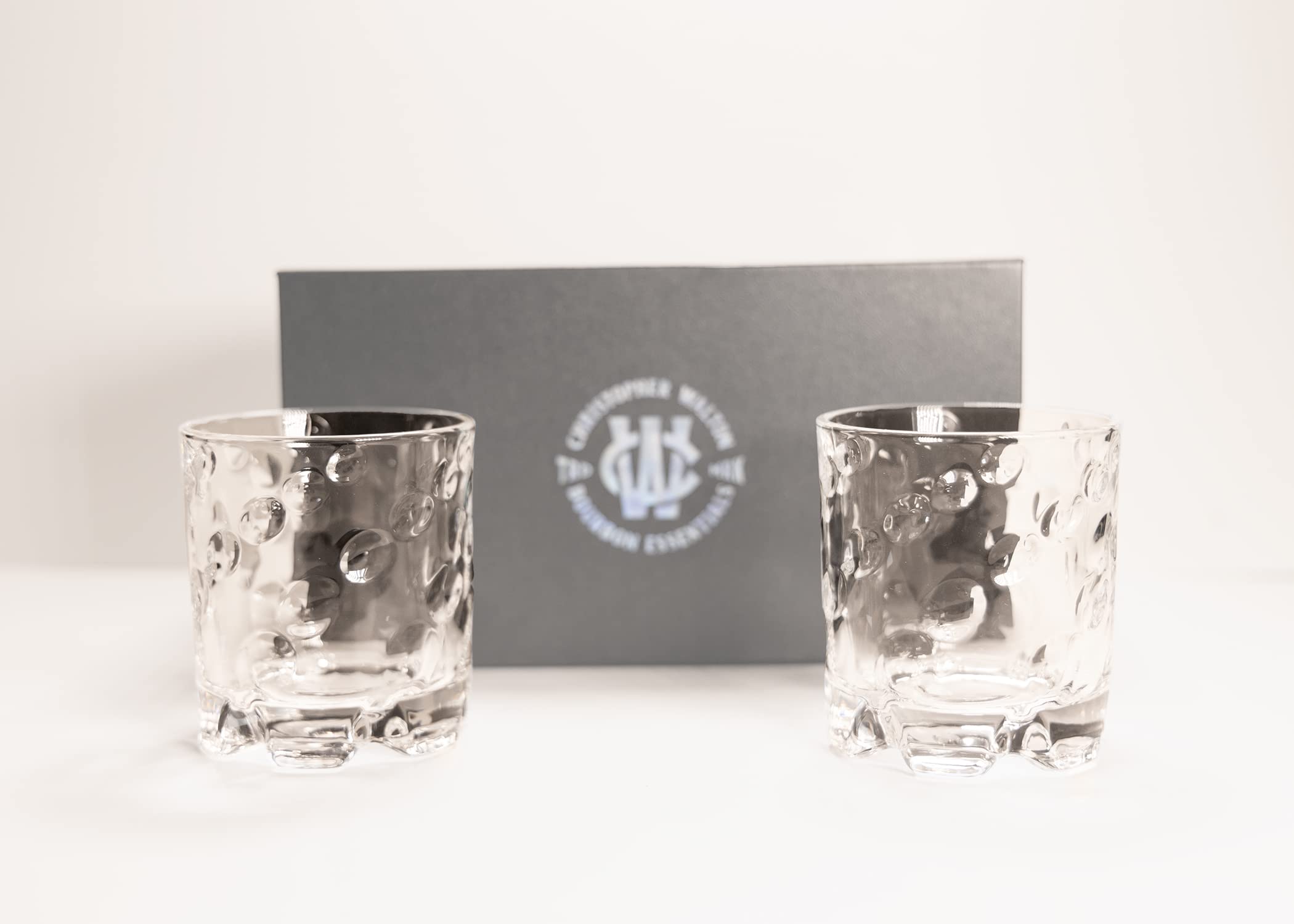 Christopher Walton Spinning Bubbles Handmade Bourbon Rocks Glass, 8.5oz, Set of 2 in Gift Box