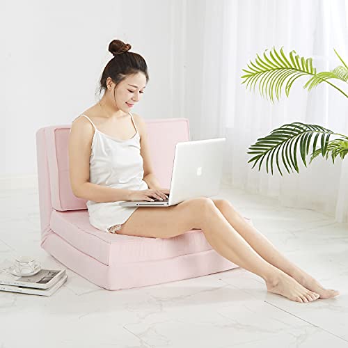 Urban Lifestyle Ultra Suede Convertible Flip Lounge and Gaming Floor Chair, Light Pink, 26D x 30W x 30H in