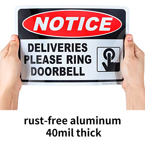 Deliveries Please Ring Doorbell Sign, 10"x 7" .04" Aluminum Reflective Sign Rust Free Aluminum-UV Protected and Weatherproof