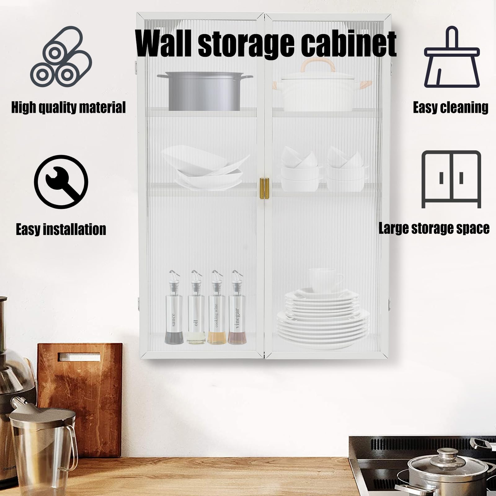 Gdrasuya10 Wall Cabinet Wall Mount Kitchen Bathroom Storage Cabinet Over Toilet Cabinet Storage Organizer with Doors & Shelves Wall Cabinet for Dining Room, Kitchen, Bathroom (Black)