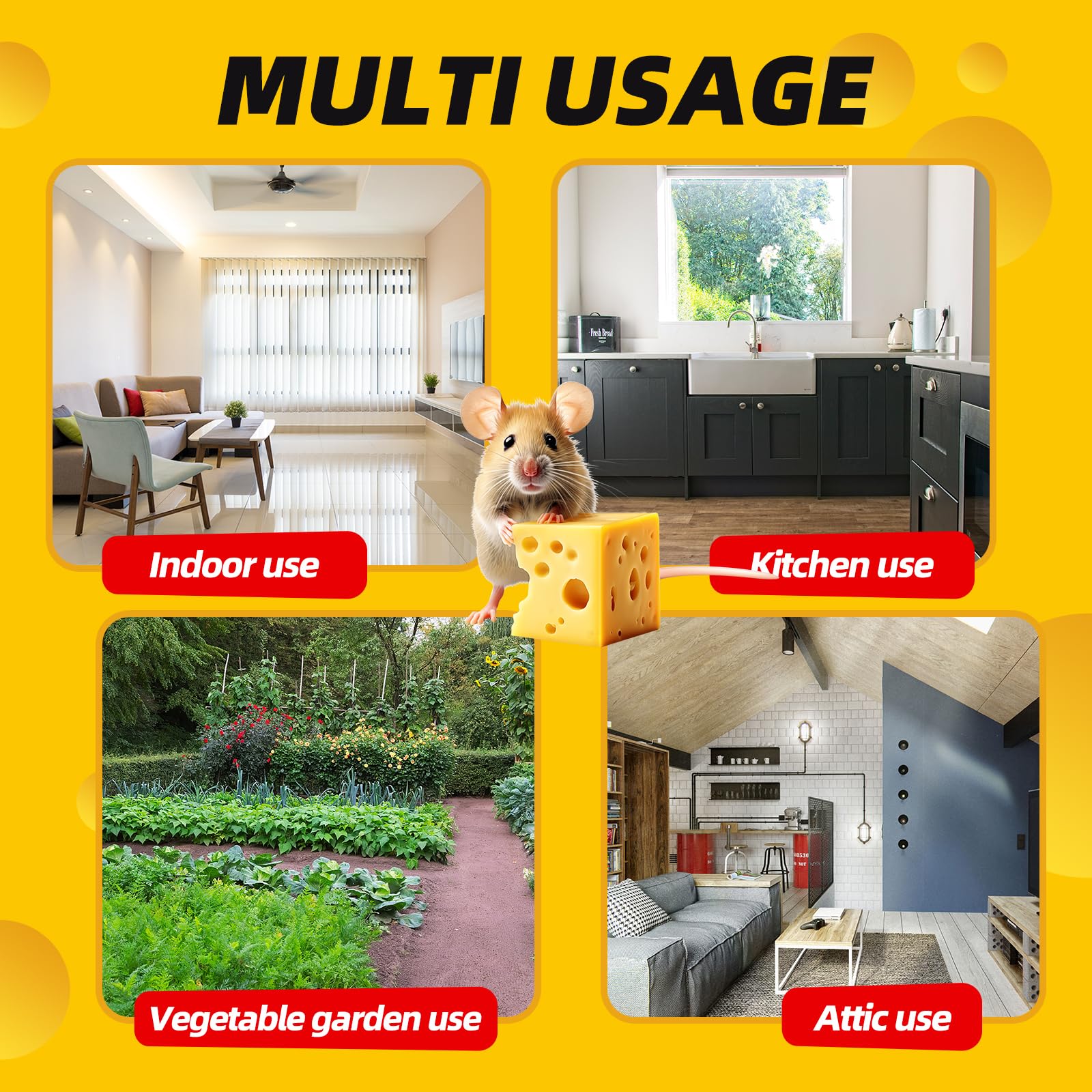 WHEELIO Mouse Traps, 4 Pack Humane Mouse Traps for Indoors and Outdoors, Reusable Live Catch and Release Mouse Traps with Cleaning Brush and Gloves, Quick, Effective and Easy to Clean, Green