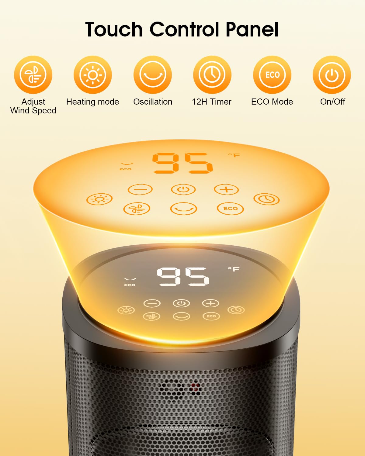 Electric Space Heater Indoor Use, 1500W Fast Heating PTC Portable Heaters with Thermostat and Remote, 12H Timer, Overheating Protection, 60ยฐ Oscillation, Room Ceramic Heater for Office Bedroom Home