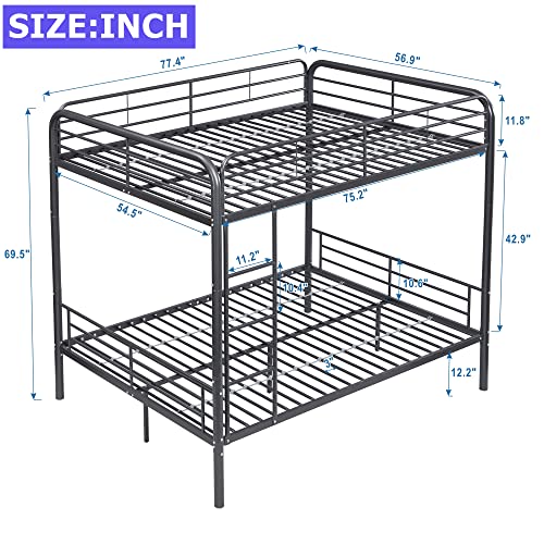 Movdevy Metal Bunk beds, Full Over Full Bunk Beds for Kids Adults,Modern Bunk Beds Full Over Full with Safety Guard Rail, Heavy Duty Full Over Full Bunk Beds,Convertible Full Size Bunk Bed (Gunmetal)