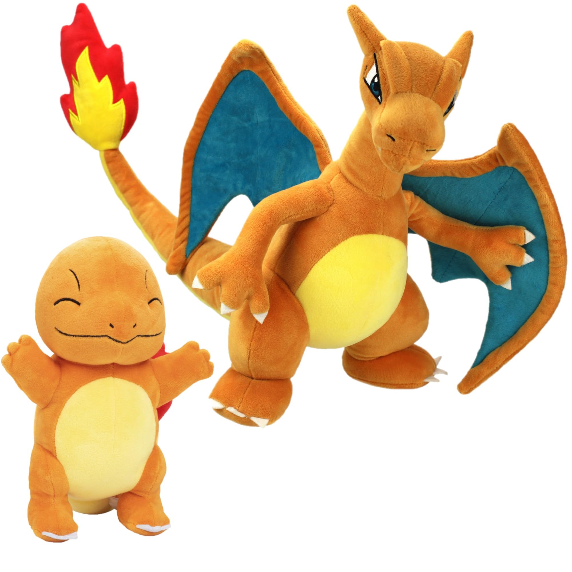 Pokémon 12" Charizard & 8" Charmander Plush 2-Pack - Evolution Set - Officially Licensed - Authentic Soft Stuffed Animal Toy Figure - Valentine's Day Easter Basket Stuffer Gift for Kids, Boys, Girls