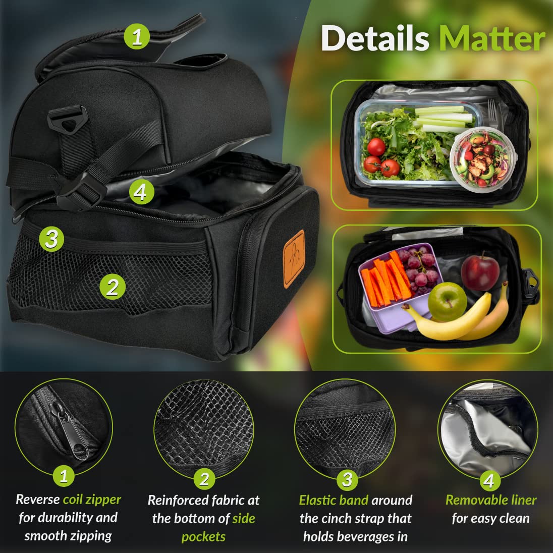 Bright Line Eating 12-Can Insulated Cooler Bag β Black PEVA Foam Lining Lunch Bag β Soft Cooler Bag w/Pockets & Mesh Shoulder Strap β Travel Cooler Bag w/Double-Deck Compartments for Camping & Beach